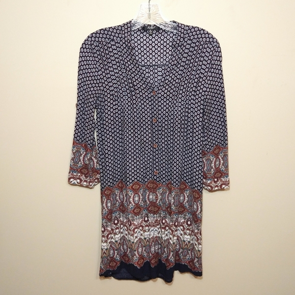 Papaya | Tops | Papaya Button Up Blue And Rust Bohemian Top Small ...
